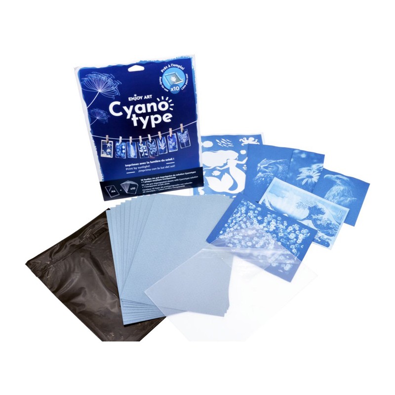 Kit feuilles impression cyanotypes A4 x10pcs + Plaque A4